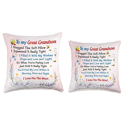 Pillow for Great Grandson from Great Grandma To My Grandson I Hugged This Soft Throw Pillow, 16x16, Multicolor