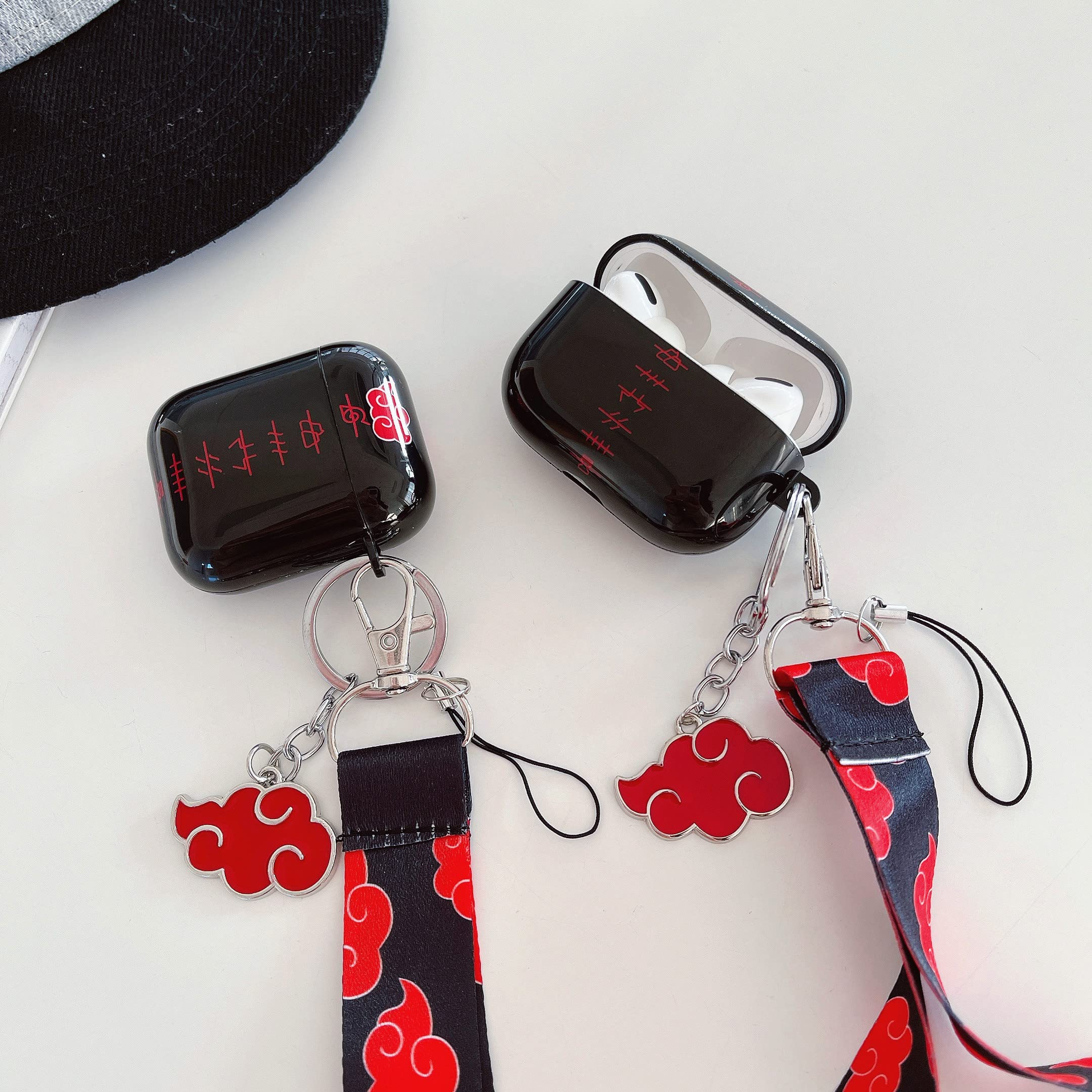 with Red Cloud Lanyard Keychain AirPods Pro Case， Personalised Anime and Unique IMD Process TPU Soft AirPods Pro Case, Black