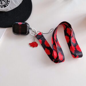 with Red Cloud Lanyard Keychain AirPods Pro Case， Personalised Anime and Unique IMD Process TPU Soft AirPods Pro Case, Black