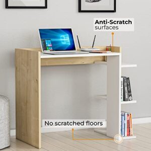 MODEAZY Ruby Multipurpose Modern Style Home Office Computer Desk, Room Decor, Storage Shelves Study Writing Table, White&Oak