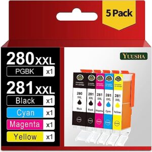 yuusha compatible ink cartridge replacement for canon 280 281 xxl pgi-280xxl cli-281xxl for pixma tr7520 tr8520 ts9120 ts6120 ts6220 ts6320 ts8320 ts8220 ts8120 printer, 5 pack