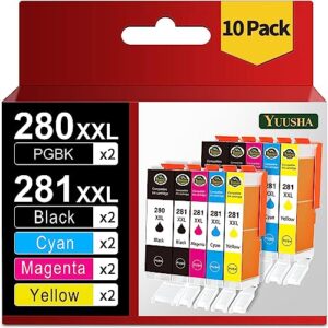 yuusha compatible ink cartridge replacement for canon 280 281 xxl pgi-280xxl cli-281xxl for pixma tr7520 tr8520 ts9120 ts6120 ts6220 ts6320 ts8320 ts8220 ts8120 printer, 10 packs(2pgbk 2b 2c 2m 2y)