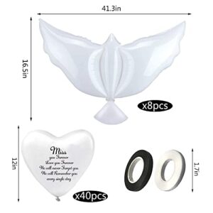 50 PCS White Memorial Balloons Set 40 PCS Memorial Balloons 8 PCS Peace Dove Balloons Funeral Remembrance Balloons 2 Rolls of Ribbons for Condolence Funeral Anniversary Memorial Services