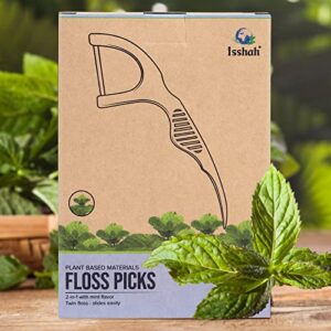 Natural Dental Floss Picks (300 Count) - Plant Based, Vegan, Eco Friendly, Sustainable Dental Flossers - Twin Floss (Mint)