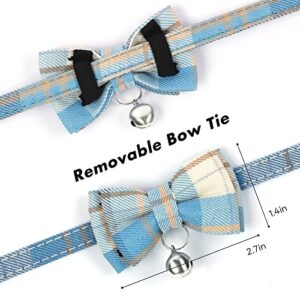 Breakaway Cat Collar with Cute Bow Tie and Bell, BuntyJoy Cat Collars for Girl Cats and Boy Cats, Safety Kitten Collars, Stylish Plaid Patterns, Light Blue, Pack of 1