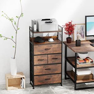 Lulive Dresser, Chest of Drawers, 5 Drawers Dresser for Bedroom, Hallway, Entryway, Storage Organizer Unit with Cationic Fabric, Sturdy Metal Frame, Wood Tabletop, Easy Pull Handle (Rustic Brown)