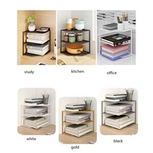 通用 Small Corner Bookshelf, White, Black, Gold Metal Corner Shelf, Kitchen Storage Rack, Desktop Storage, Office Corner Organizer (Gold, 3 Tier)