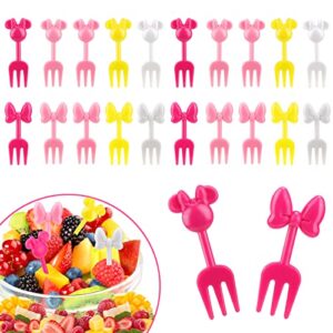 baborui mouse head food picks for kids, 20pcs mini bow toddler fruit forks, cute bento forks for lunch box decor accessories