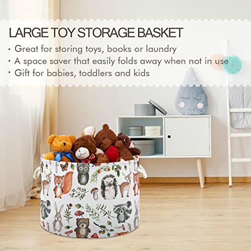 senya Storage Bin Basket Large Foldable Clothes Bag Round Collapsible Fabric Laundry Hamper Folding Washing Bin Woodland