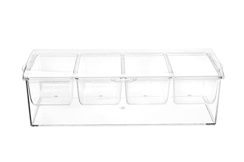 Jucoan Large Ice Chilled Condiment Server with Lid and 4 Removable Compartment, Clear Plastic Condiment Server Caddy Tray Container on Ice with Lid, Garnish Dispenser Tray for Home Restaurant