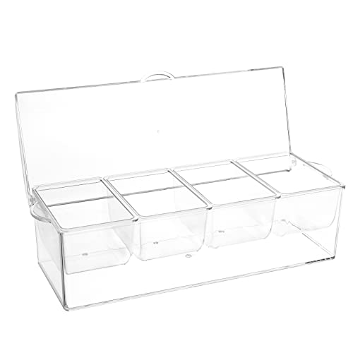 Jucoan Large Ice Chilled Condiment Server with Lid and 4 Removable Compartment, Clear Plastic Condiment Server Caddy Tray Container on Ice with Lid, Garnish Dispenser Tray for Home Restaurant