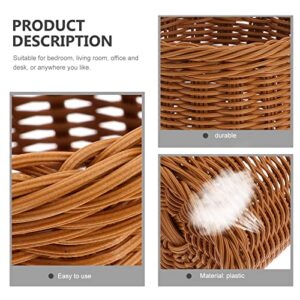 Zerodeko Round Rattan Waste Basket Woven Trash Can Paper Waste Basket Straw Wicker Sundries Storage Basket Garbage Container Bin for Bathrooms Kitchen 7.48 in Tall Coffee