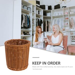 Zerodeko Round Rattan Waste Basket Woven Trash Can Paper Waste Basket Straw Wicker Sundries Storage Basket Garbage Container Bin for Bathrooms Kitchen 7.48 in Tall Coffee