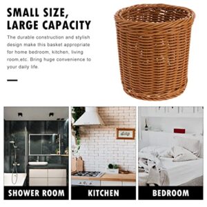 Zerodeko Round Rattan Waste Basket Woven Trash Can Paper Waste Basket Straw Wicker Sundries Storage Basket Garbage Container Bin for Bathrooms Kitchen 7.48 in Tall Coffee