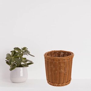 Zerodeko Round Rattan Waste Basket Woven Trash Can Paper Waste Basket Straw Wicker Sundries Storage Basket Garbage Container Bin for Bathrooms Kitchen 7.48 in Tall Coffee