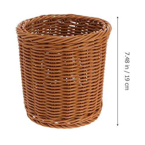 Zerodeko Round Rattan Waste Basket Woven Trash Can Paper Waste Basket Straw Wicker Sundries Storage Basket Garbage Container Bin for Bathrooms Kitchen 7.48 in Tall Coffee