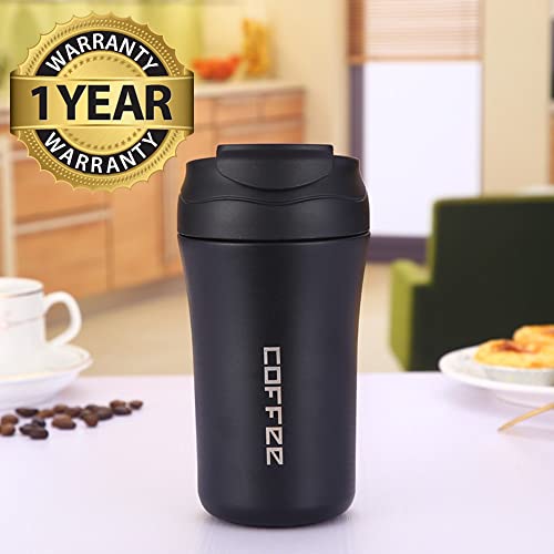 Sip Spout Water Bottle, Vacuum Insulated Coffee Mug with Straw, Travel Mug Sip, Stainless Steel Thermal Cup, Travel Mug with Leak-Proof Lid, BPA free, for Home Office Kitchen Outdoor, Black, 13oz