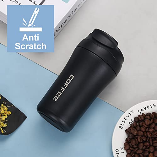 Sip Spout Water Bottle, Vacuum Insulated Coffee Mug with Straw, Travel Mug Sip, Stainless Steel Thermal Cup, Travel Mug with Leak-Proof Lid, BPA free, for Home Office Kitchen Outdoor, Black, 13oz