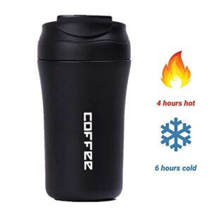 Sip Spout Water Bottle, Vacuum Insulated Coffee Mug with Straw, Travel Mug Sip, Stainless Steel Thermal Cup, Travel Mug with Leak-Proof Lid, BPA free, for Home Office Kitchen Outdoor, Black, 13oz