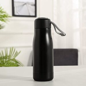 Stainless Steel Vacuum Insulated Water Bottle, Hydro Insulated Thermal Flask, Thermos Coffee Travel Mug, Double Walled Metal Tumbler, Keeps Cold And Hot, Leak-proof Lid with Carrying Loop, Black, 13oz