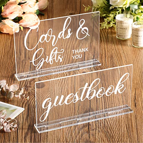 Yulejo 2 Pieces Acrylic Wedding Reception Sign Guest Book Sign Cards and Gifts Wedding Sign with Stand Rustic Farmhouse Hanging for Wedding Cabin Beach Party Home Decor, 2 Styles (White Printing)