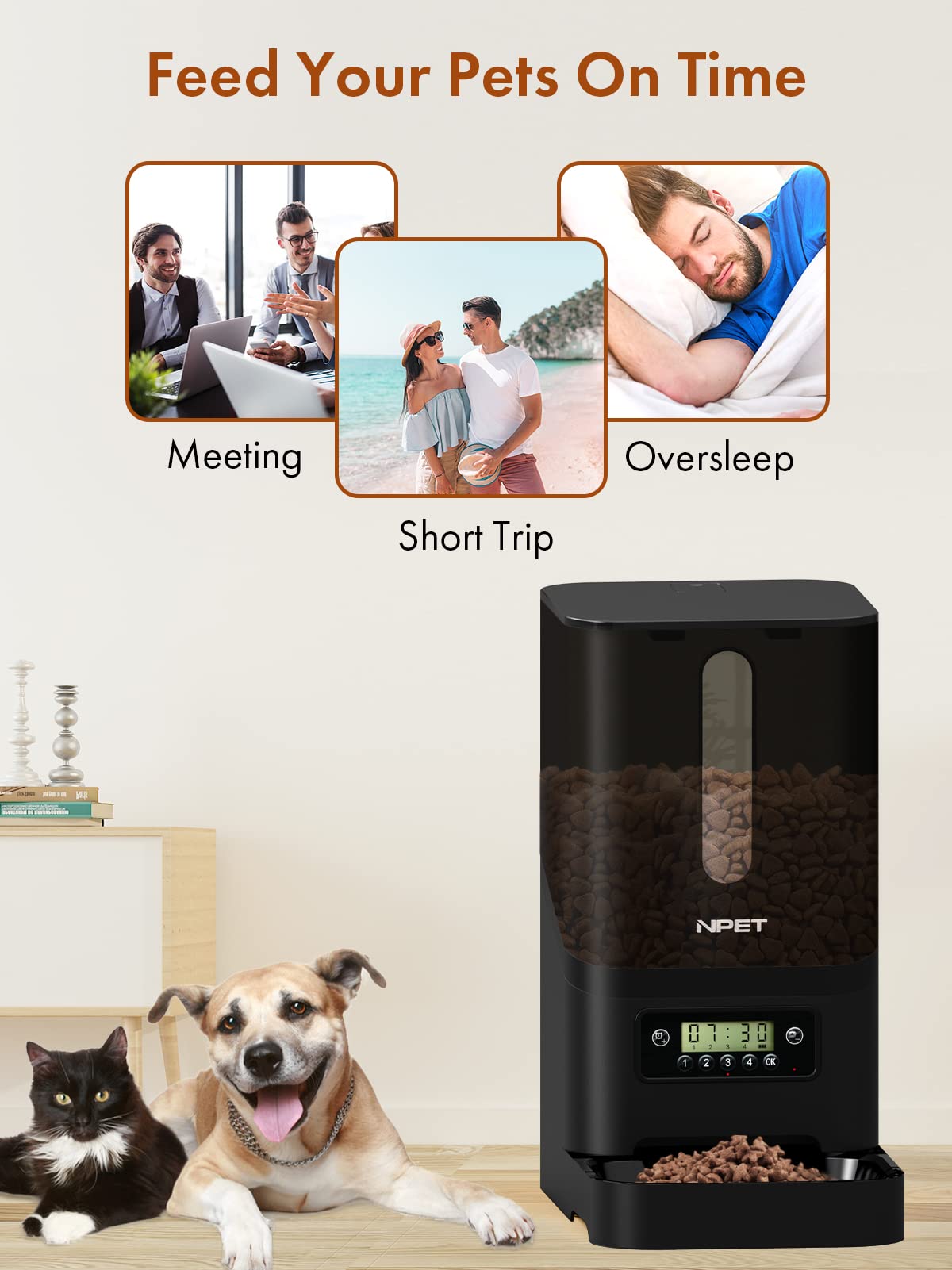 NPET Automatic Pet Feeder, 6L Dog and Cat Food Dispenser for Small & Medium Pets, Automatic Dog Feeder with Programmable Timer (Black)