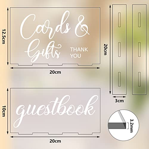 Yulejo 2 Pieces Acrylic Wedding Reception Sign Guest Book Sign Cards and Gifts Wedding Sign with Stand Rustic Farmhouse Hanging for Wedding Cabin Beach Party Home Decor, 2 Styles (White Printing)