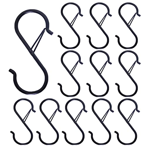 12PCS S Hooks for Hanging, S Shaped Hooks for Racks/Shelf/Rod, Black S Hooks for Hanging Kitchen Utensil/Plants/Pots and Pans, Heavy Duty and Rustproof, Home Organization Accessories