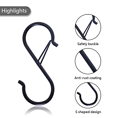 12PCS S Hooks for Hanging, S Shaped Hooks for Racks/Shelf/Rod, Black S Hooks for Hanging Kitchen Utensil/Plants/Pots and Pans, Heavy Duty and Rustproof, Home Organization Accessories