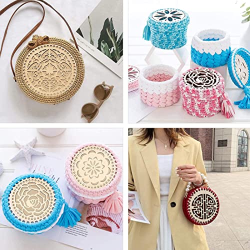 SDUSEIO 4 Pieces Wooden Bottom for Crochet Baskets DIY Weaving Supplies Crochet Basket Wood Bases Shaper for Making Knitting Crochet Yarn Storage Bag