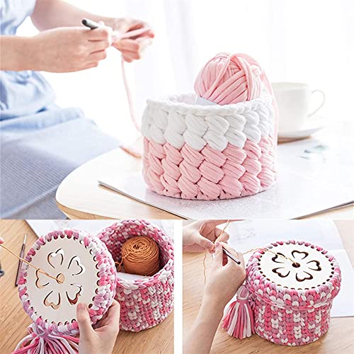 SDUSEIO 4 Pieces Wooden Bottom for Crochet Baskets DIY Weaving Supplies Crochet Basket Wood Bases Shaper for Making Knitting Crochet Yarn Storage Bag