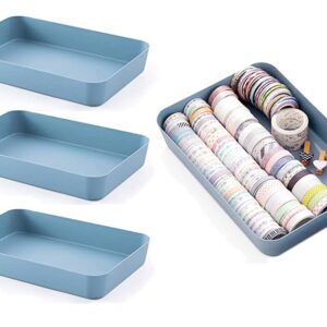 SERENITA Soft Plastic Drawer Organizer Storage Tray Bins Set for Kitchen Dresser Bathroom Bedroom Office Desk Closet. (4 Large Blue)