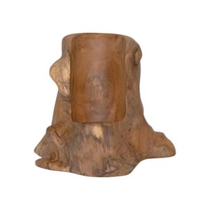 creative co-op hand-carved teakwood bottle holder, 7" l x 8" w x 7" h, brown