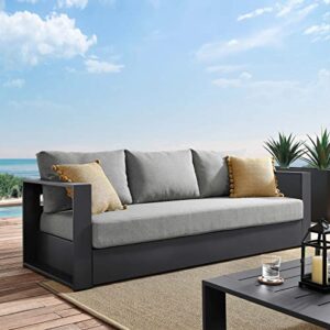 modway tahoe outdoor patio powder-coated aluminum sofa, gray gray