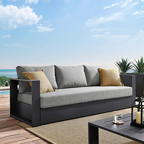 Modway Tahoe Outdoor Patio Powder-Coated Aluminum Sofa, Gray Gray