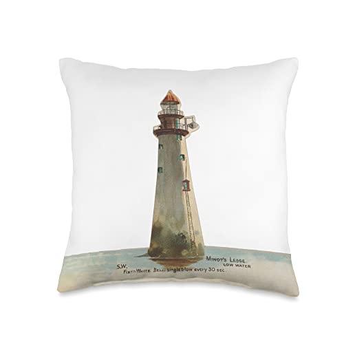 Cohasset and Scituate MA Lighthouse Old Minots Ledge Light Illustration (1889) Throw Pillow, 16x16, Multicolor