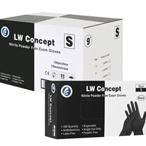 LW Concept Disposable Nitrile Gloves, Chemical Resistant, Powder-Free, Latex-Free, Non-Sterile, Food Safe, 5 Mil, Black, 1000-Count (Small)