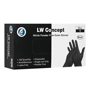 LW Concept Disposable Nitrile Gloves, Chemical Resistant, Powder-Free, Latex-Free, Non-Sterile, Food Safe, 5 Mil, Black, 1000-Count (Small)