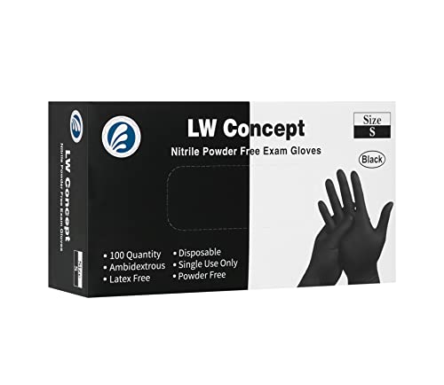 LW Concept Disposable Nitrile Gloves, Chemical Resistant, Powder-Free, Latex-Free, Non-Sterile, Food Safe, 5 Mil, Black, 1000-Count (Small)