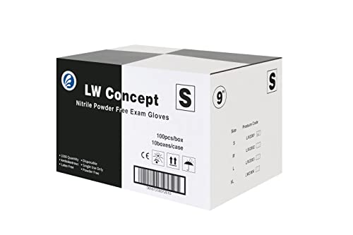 LW Concept Disposable Nitrile Gloves, Chemical Resistant, Powder-Free, Latex-Free, Non-Sterile, Food Safe, 5 Mil, Black, 1000-Count (Small)