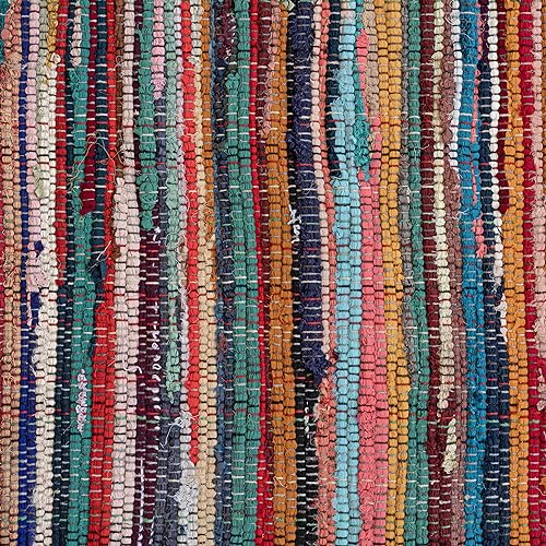 HOMEMONDE Reversible Handmade Chindi Rug Boho 20x32 Inch 100% Recycled Material Farmhouse Braided Rag Rug with Colorful Tassels for Living Room, Bedroom, Kitchen, Doormats