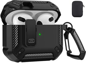 maxjoy for airpods 3rd generation case, airpods 3 case cover with lock airpods 3 generation protective case gen 3 shockproof cover with keychain compatible with apple airpods 3rd generation 2021 black