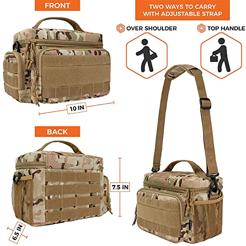 OPUX Tactical Lunch Box for Men, Insulated Lunch Bag for Adult, Large Lunch Cooler with MOLLE, Mesh Side Pockets for Office, Meal Prep (Camo)