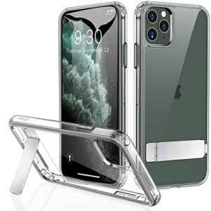 jetech case for iphone 11 pro max 6.5-inch with stand, support wireless charging, slim shockproof bumper phone cover, 3-way metal kickstand (clear)