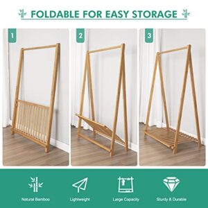 Jotsport Small Clothes Rack Kids Dress Up Storage for Playroom, Toddlers Bedroom, Bamboo Child Garment Rack with Storage Shelf, Kids Clothing Rack Costumes Organizer