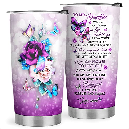 Daughter Rose 20oz Stainless Steel Tumbler - Daughter Gift from Mom - Birthday Gifts for Daughter, Daughter Christmas Gifts, Valentines Day Gifts for Daughters