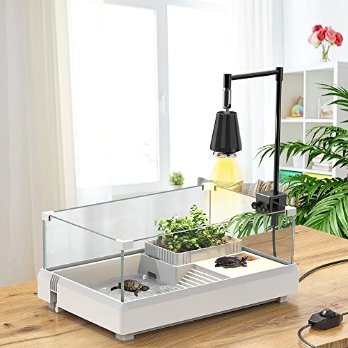 SILICAR Glass Turtle Tank with Reptile Heat lamp, Tortoise Habitat Terrariums with UVB UVA Heating Light Metal Stand with 2 Pack Heat Bulbs (E27,50W)