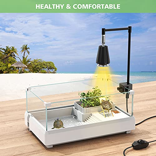 SILICAR Glass Turtle Tank with Reptile Heat lamp, Tortoise Habitat Terrariums with UVB UVA Heating Light Metal Stand with 2 Pack Heat Bulbs (E27,50W)