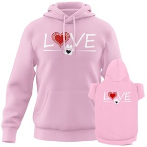 classy dog and owner outfit sweater - love heart pet & owner matching hoodie sweatshirt cute dog clothes - light pink/l human | l dog