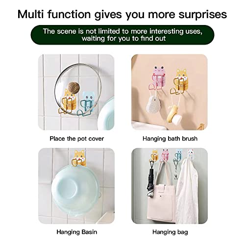 4pcs Latest Models Adhesive Hooks Washbasin Hooks Cute Animal Hooks Heavy Duty 55.11lb(Max) Waterproof Antirust Reusable Utility for Bathroom Kitchen Kids Room Multiple Use